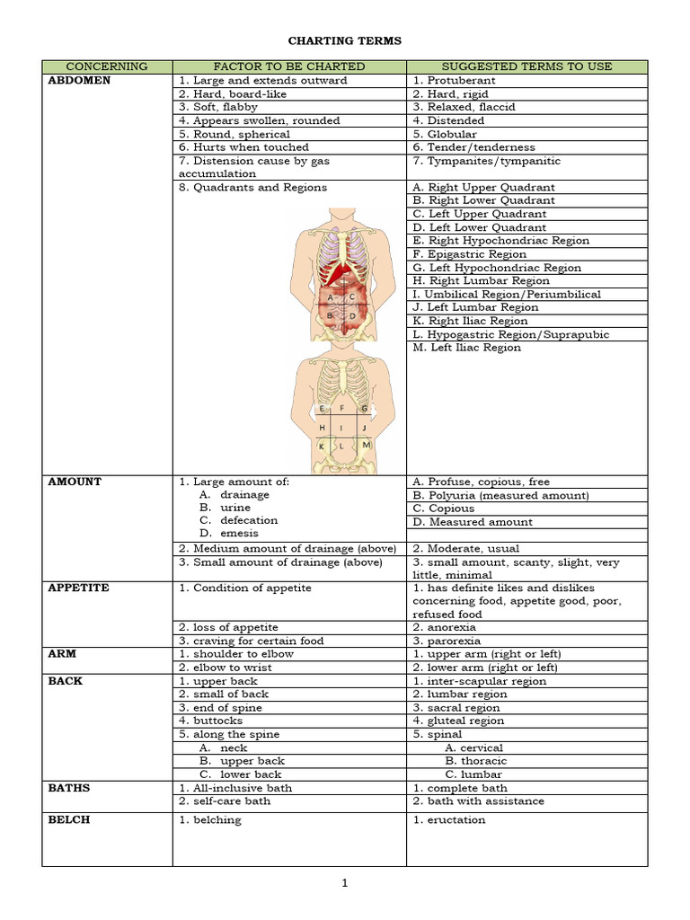 CHARTING-TERMS | PDF | Anatomical Terms Of Motion | Breathing