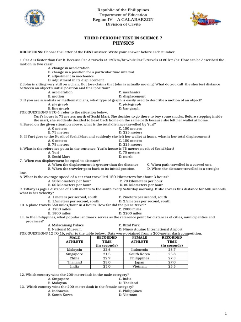 Science 7 Physics Periodic Test | PDF | Waves | Frequency