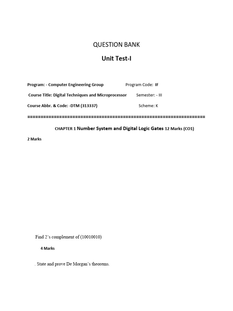 If3k QB Digital Techniques and Microprocessor 313337 Ut-1 130824 | PDF | Logic Gate | Computer ...
