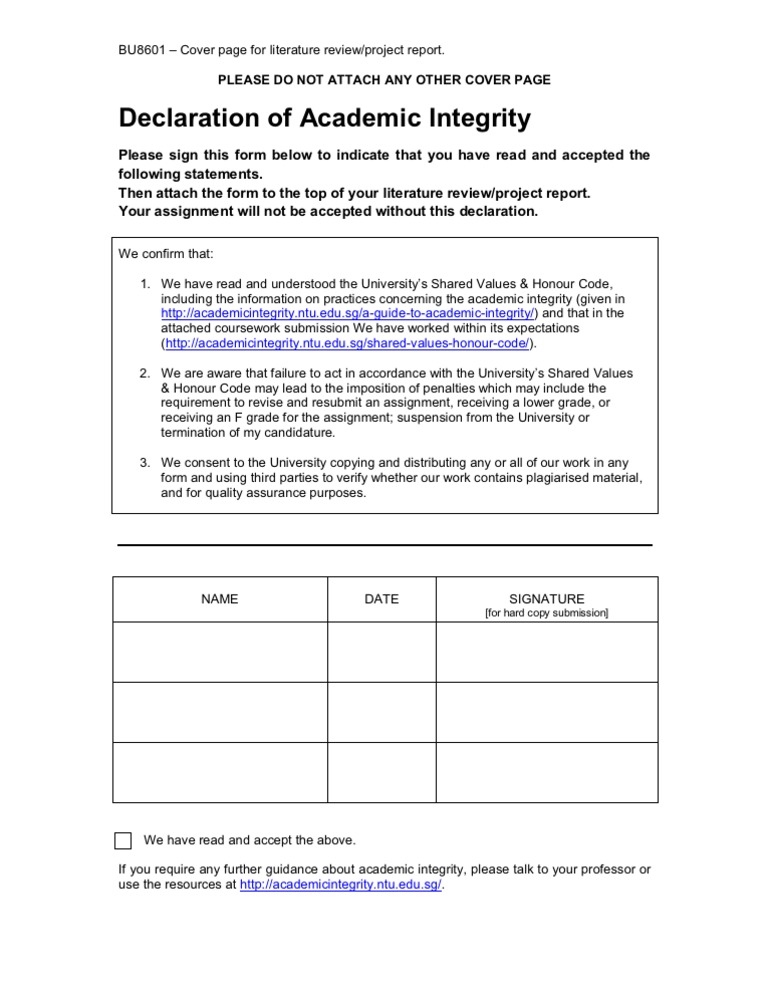 Bu8601 - Declaration of Academic Integrity | PDF