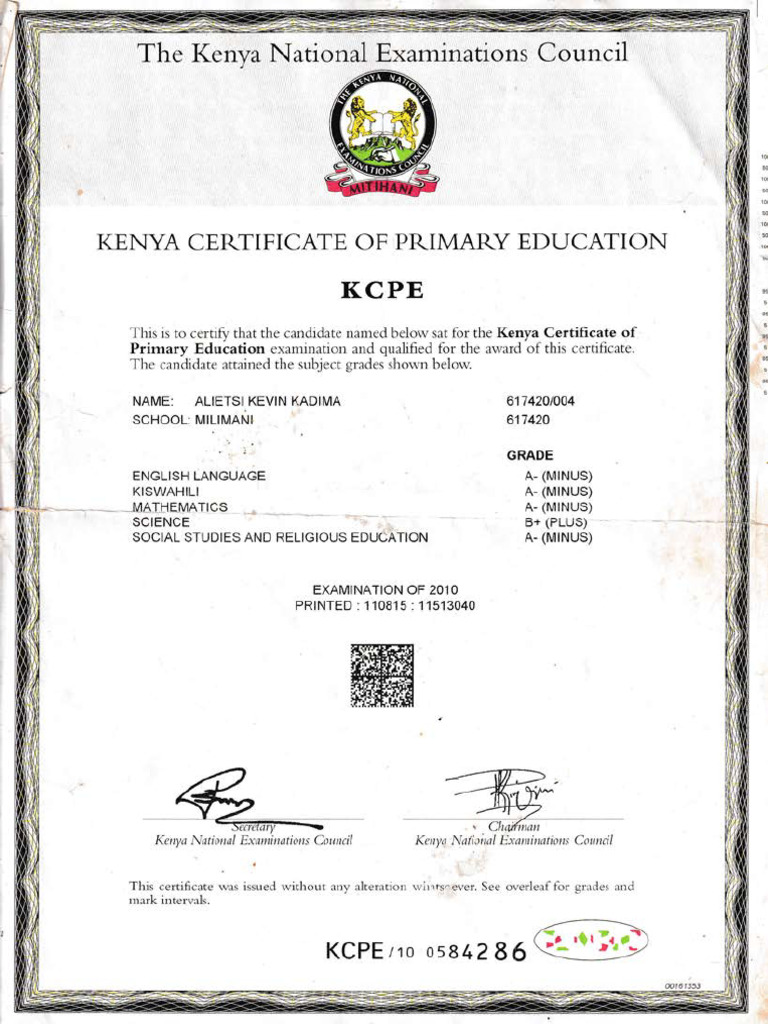 KCPE Cert | PDF