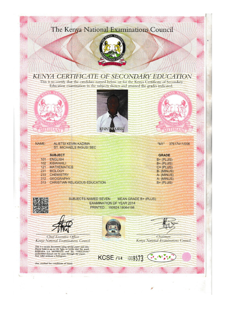 KCSE CERTIFICATE | PDF