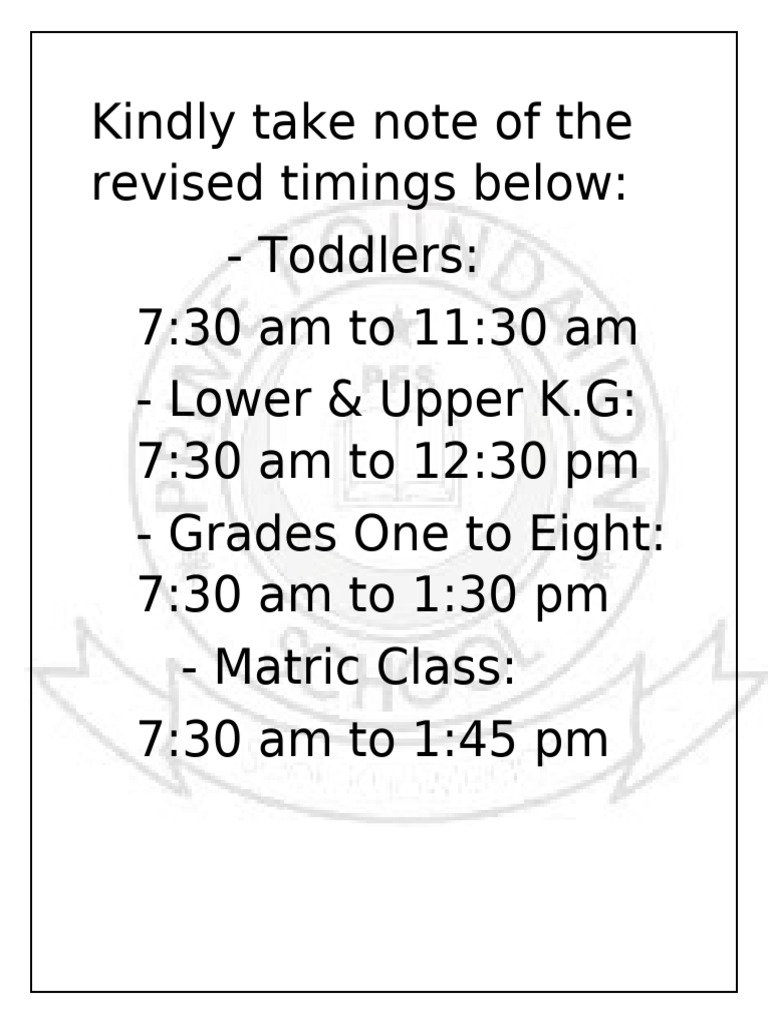 school timing | PDF