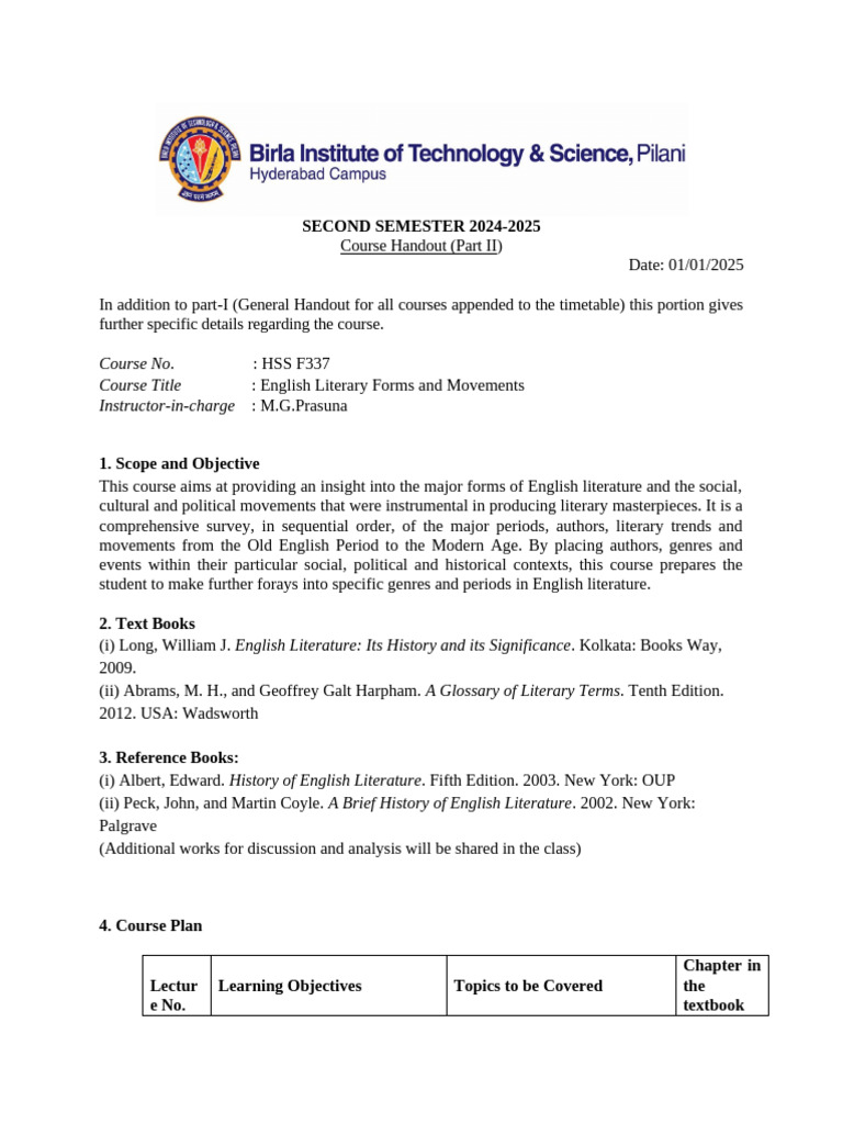HSS F337 - English Literary Forms and Movements | PDF | Written ...
