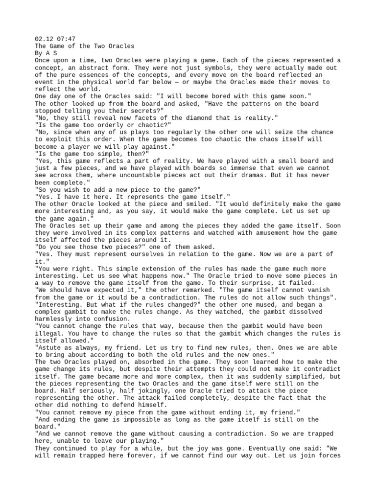 The Game of The Two Oracles | PDF