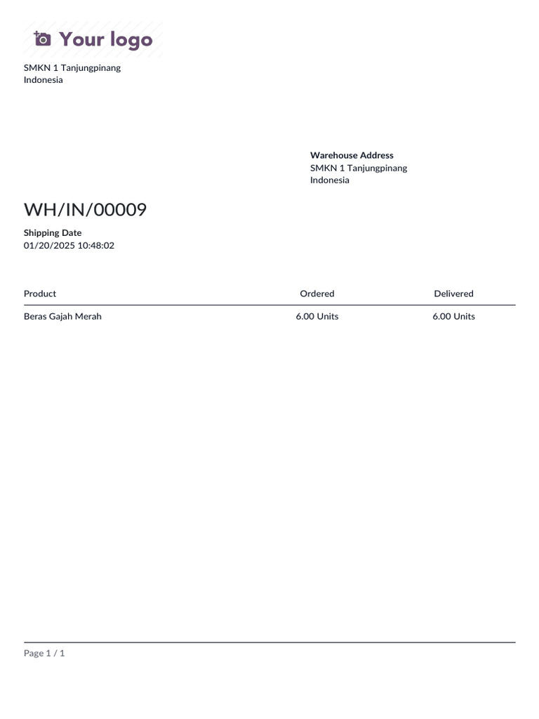 Delivery Slip - WH - IN - 00009 | PDF