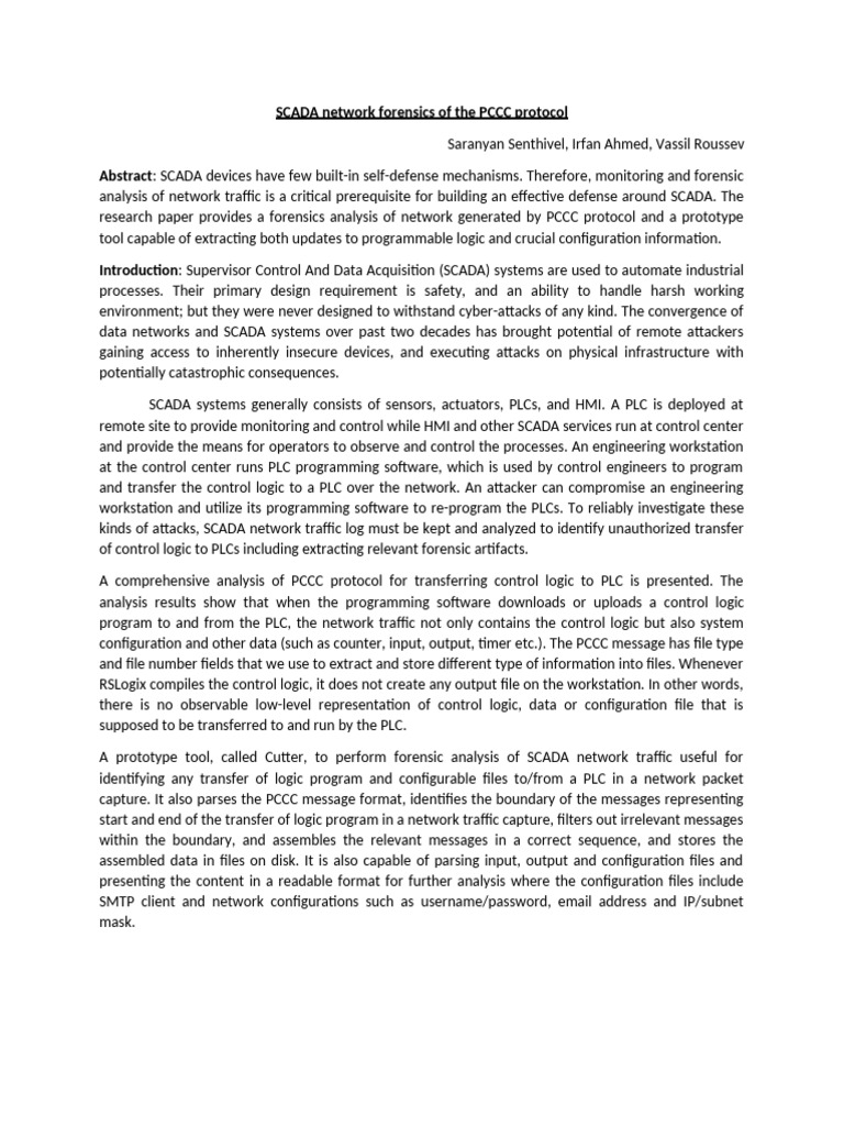 SCADA Network Forensics of The PCCC Protocol-Summary | PDF | Scada | Programmable Logic Controller