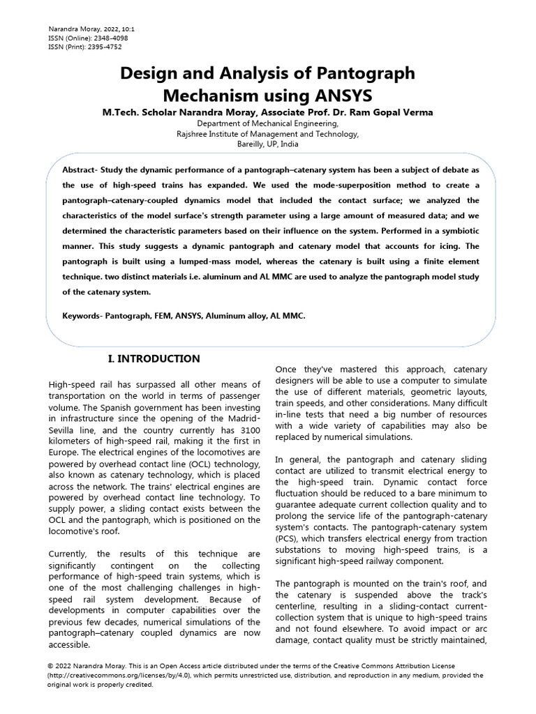 Design and Analysis of Pantograph Mechanism Using ANSYS | PDF | Finite Element Method ...