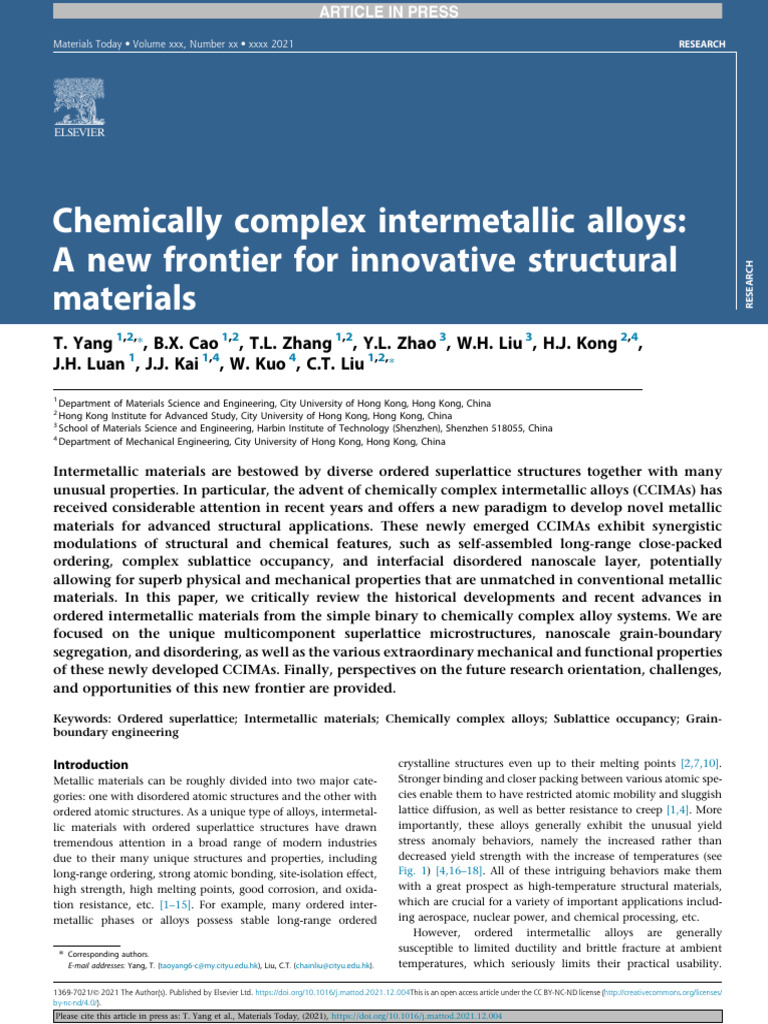 Chemically Complex Intermetallic Alloys A New Frontier For Innovative ...