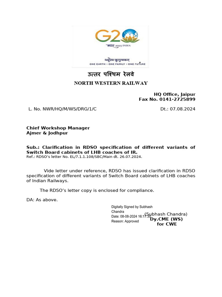240808Clarification in RDSO Specification of Different Variants of ...