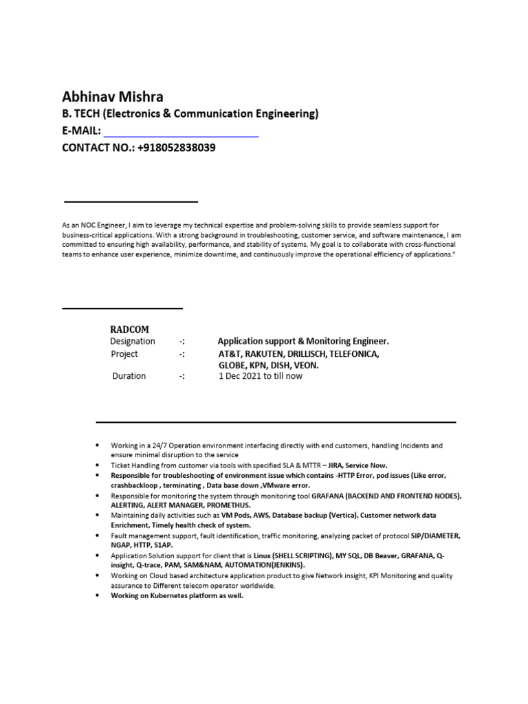 Abhinava CV_compressed | PDF | Telecommunications | Computer Networking