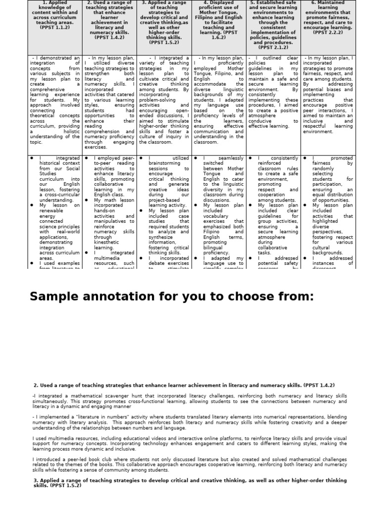 Sample Annotations For First and Third Quarter | PDF | Lesson Plan ...