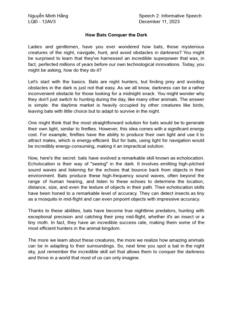 Informative Speech - Swaggert | PDF | Bat | Predation