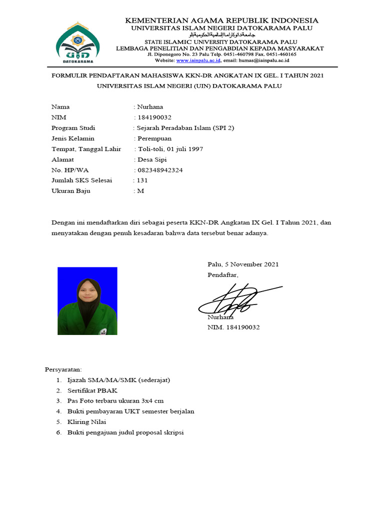 Template Formulir Pendaftaran KKN | PDF