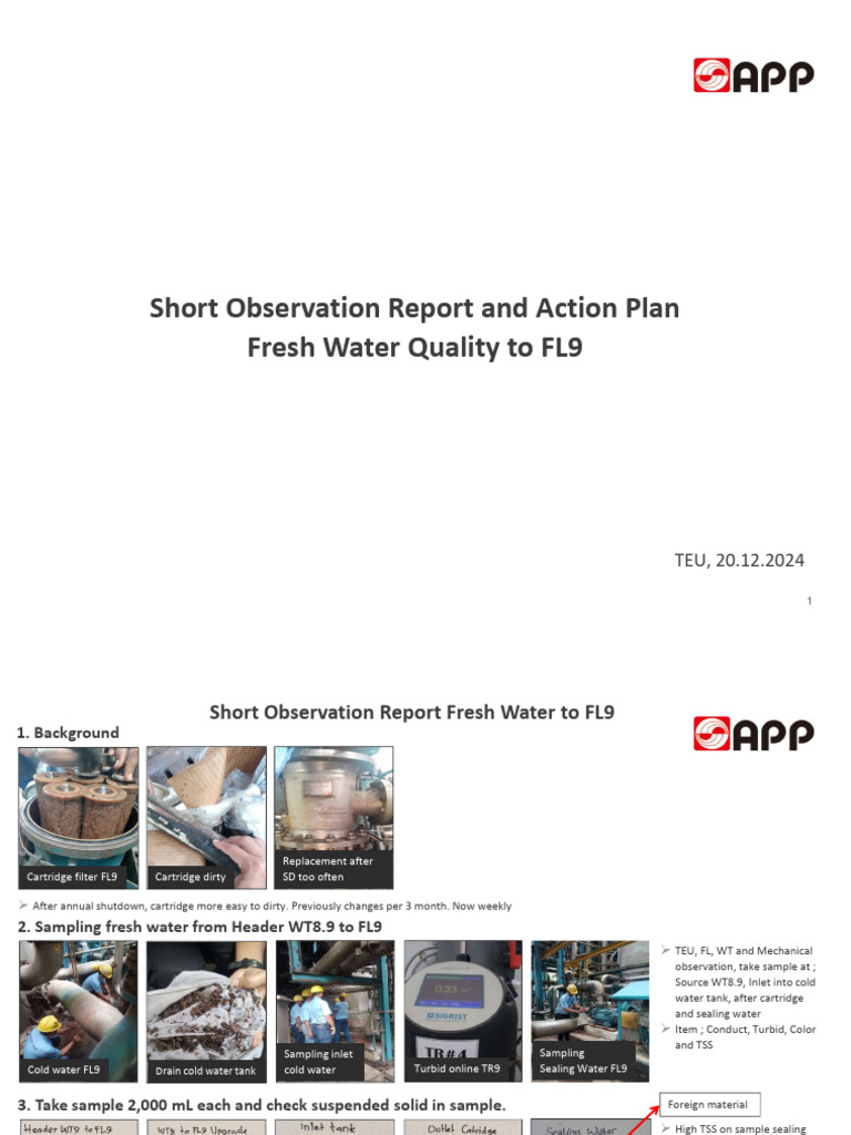 Short Observation Report and Action Plan Fresh Water FL9 (20.12.2024) | PDF | Hydraulic ...