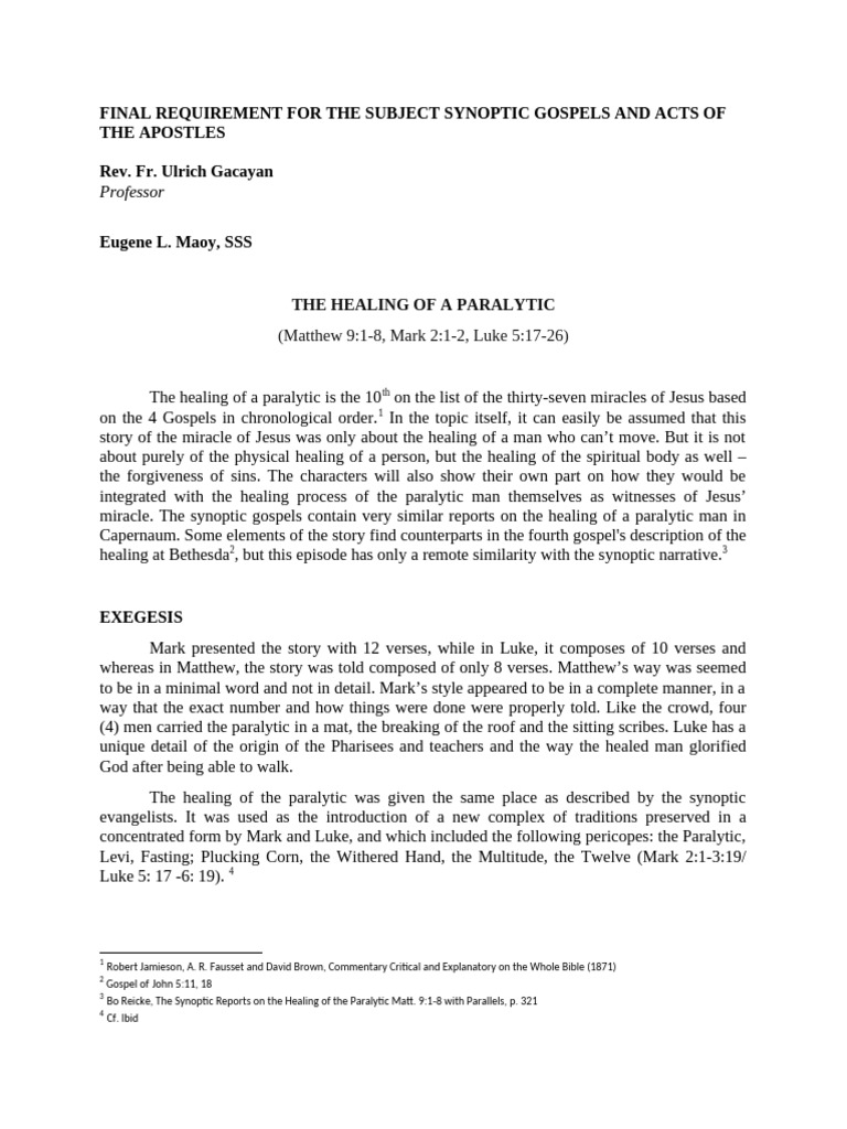 Final Paper Synoptic Gospels and Acts of The Apostles | PDF | Jesus | Gospel Of Mark