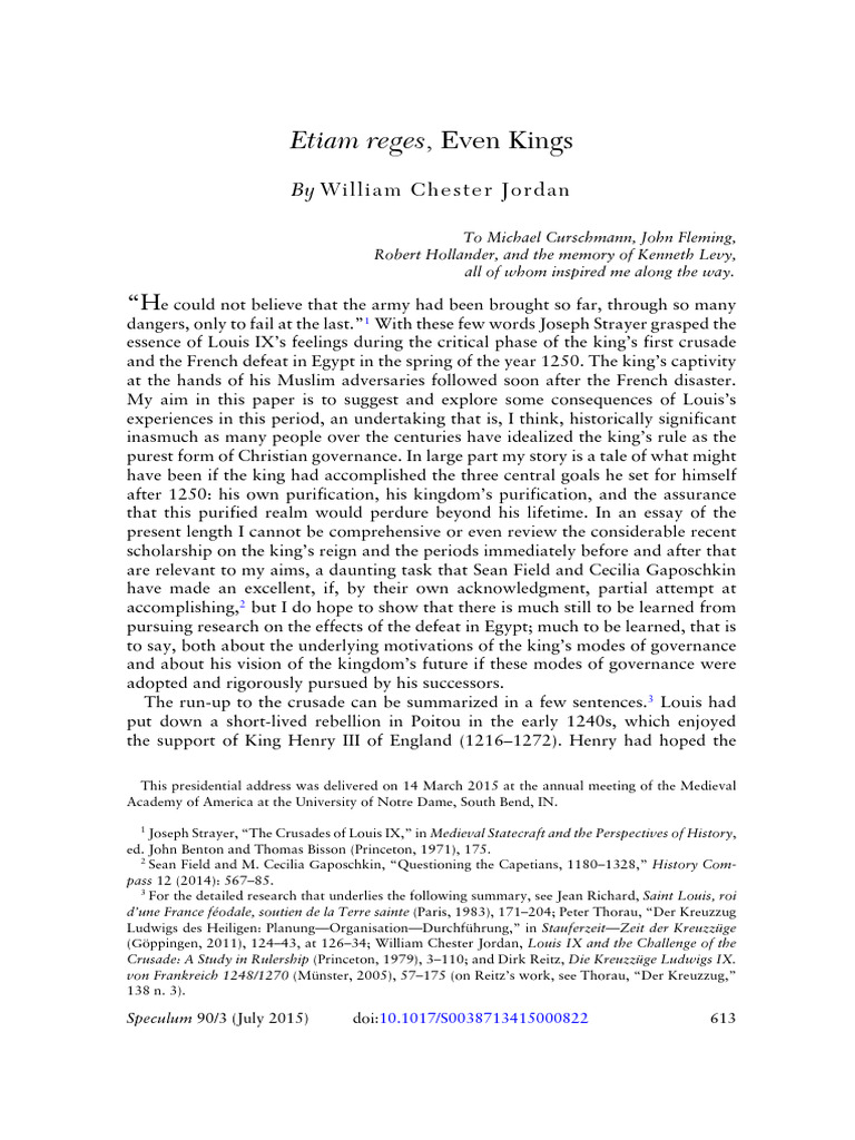 Etiam reges, Even Kings, By William Chester Jordan | PDF | Crusades ...