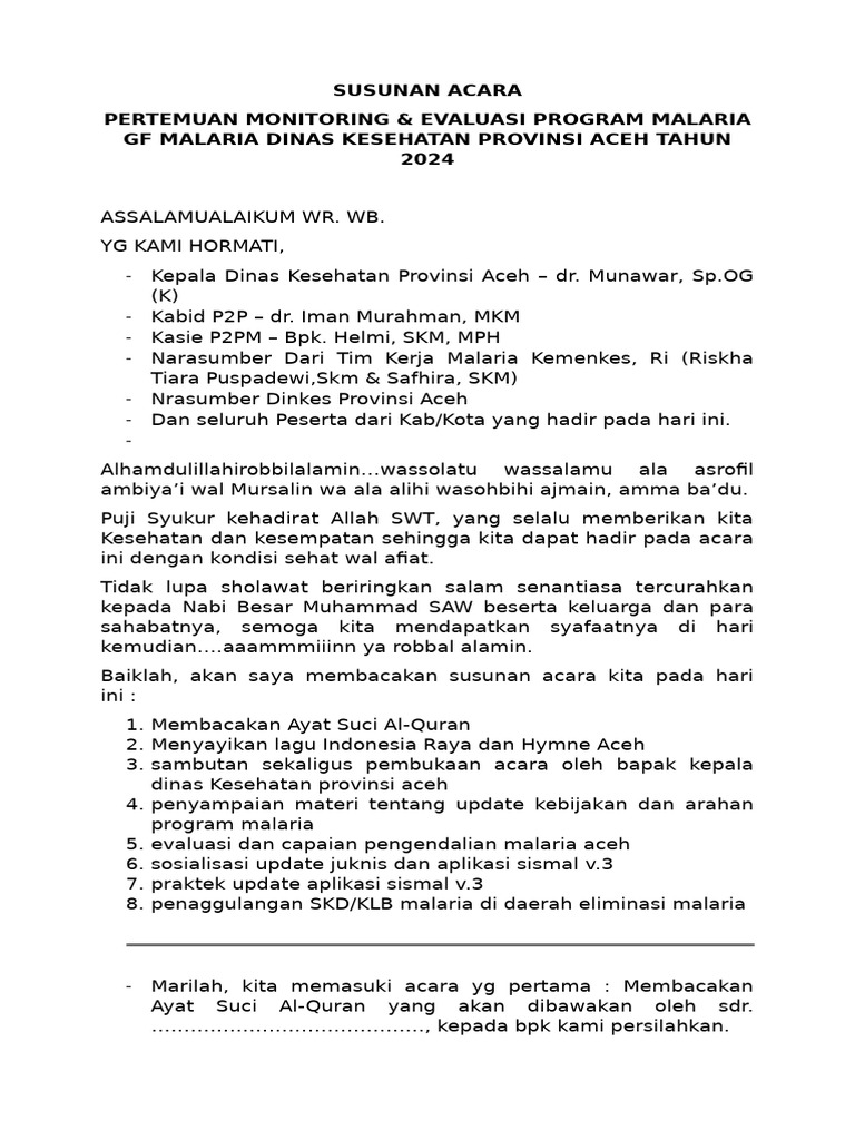 Susunan Acara Monev 2024 | PDF