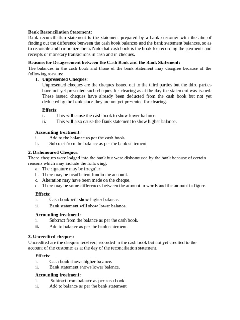 Bank Reconciliation Statement | PDF | Banks | Cheque