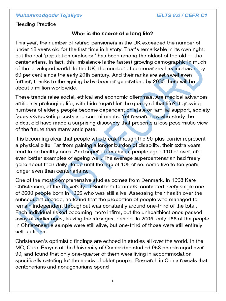 Secrets to Longevity and Centenarians | PDF | Life Expectancy | Longevity