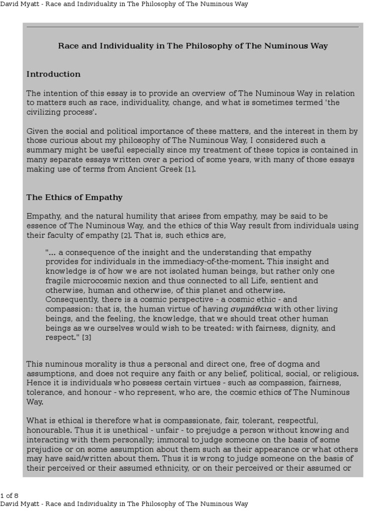 Race and Individuality in The Numinous Way by David Myatt | PDF ...