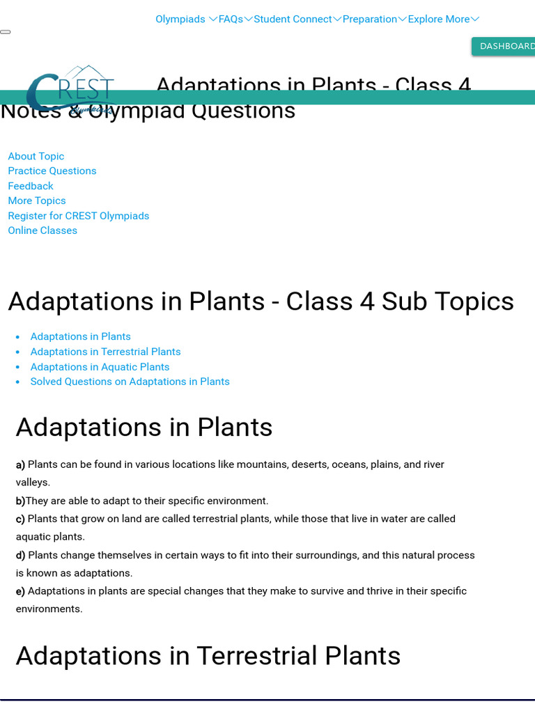 Plant Adaptations for 4th Grade | PDF | Trees | Leaf