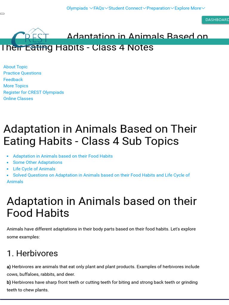 Adaptation in Animals Based On Their Eating Habits - Class 4 Science ...