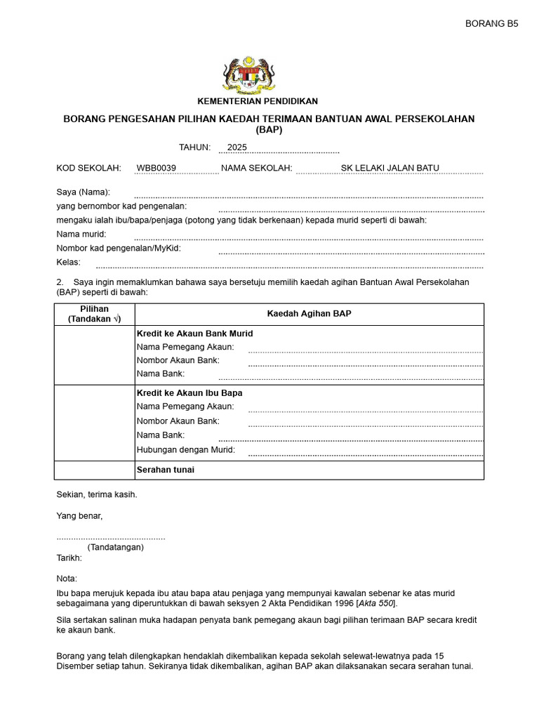 Borang Bap b5 | PDF