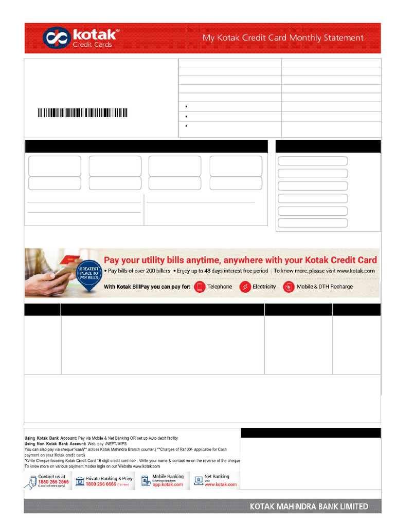Kotak Credit Card Settlement Stetment | PDF | Credit Card | Interest