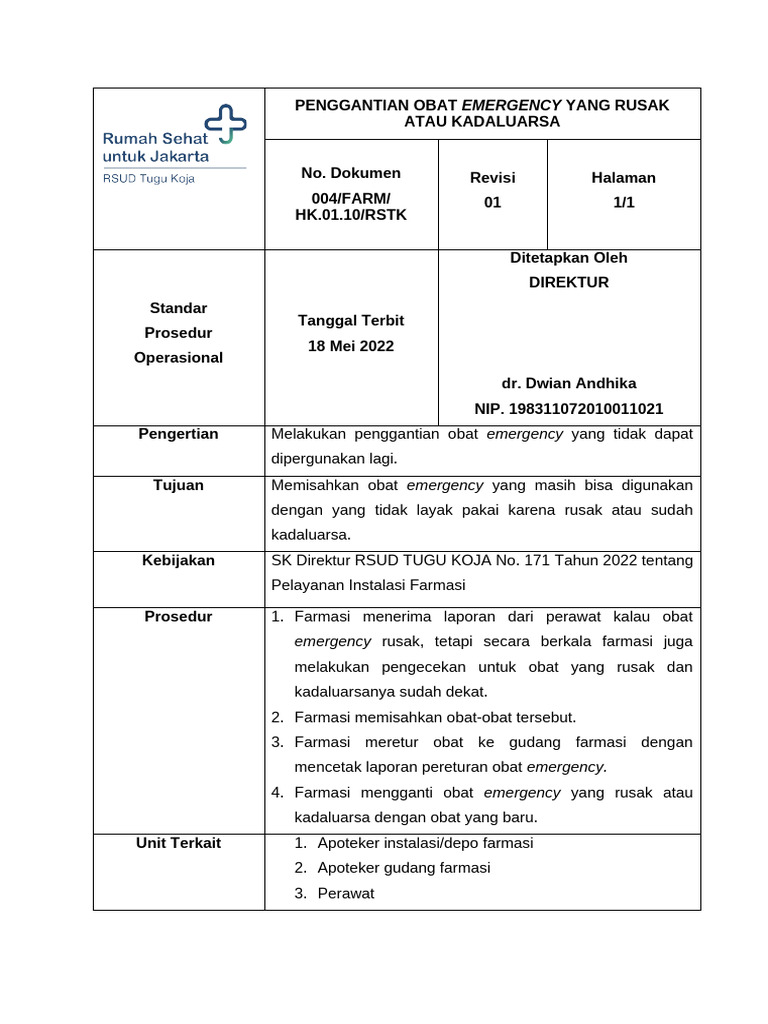 SPO Penggantian Obat Emergensi Rusak Atau Kadaluarsa FIX | PDF