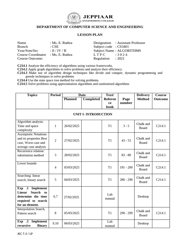 lesson plan | PDF | Discrete Mathematics | Applied Mathematics