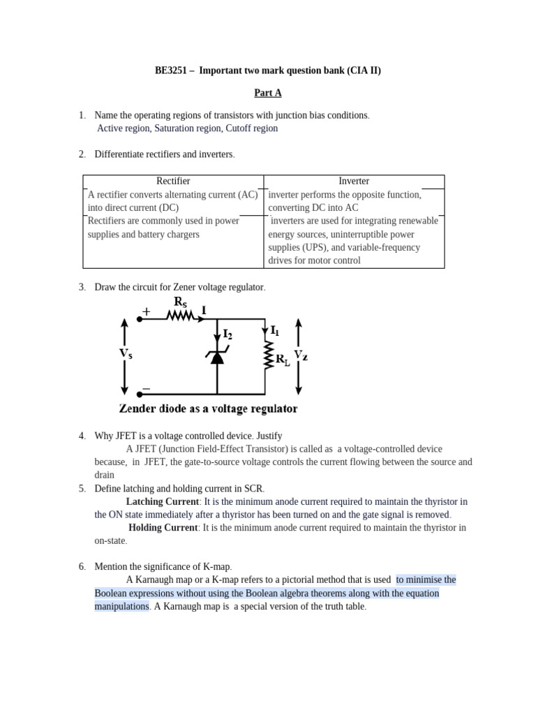 Electronics Two Mark Question Bank | PDF | Rectifier | P–N Junction
