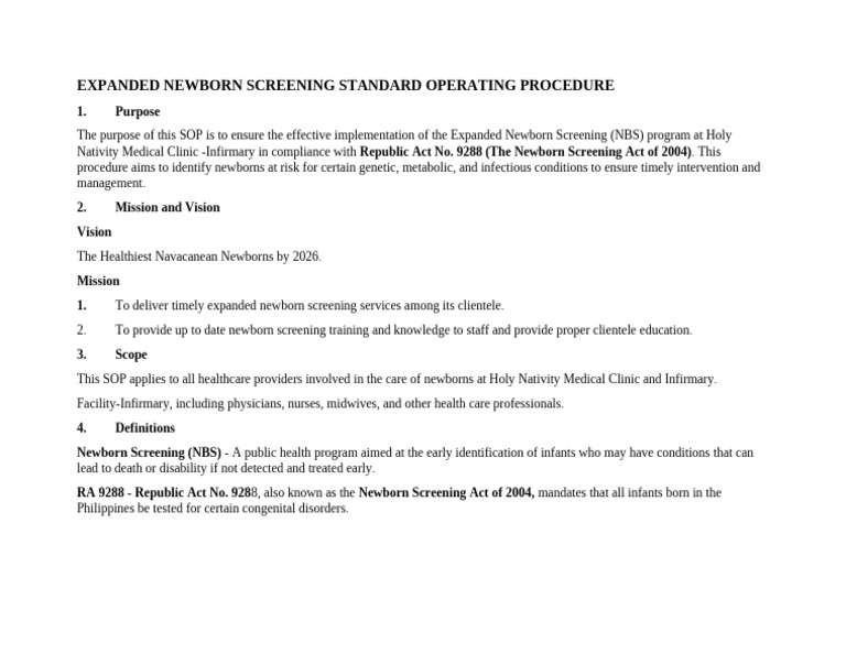 Expanded Newborn Screening SOP Guide | PDF