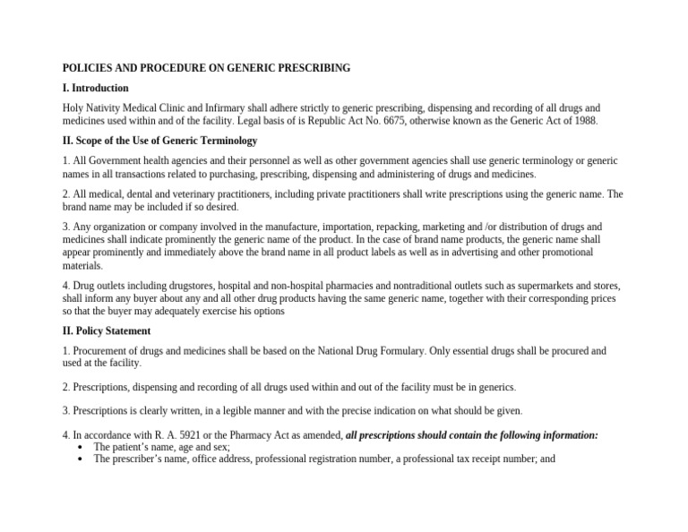 Policy on Generic Prescribing- sample | PDF