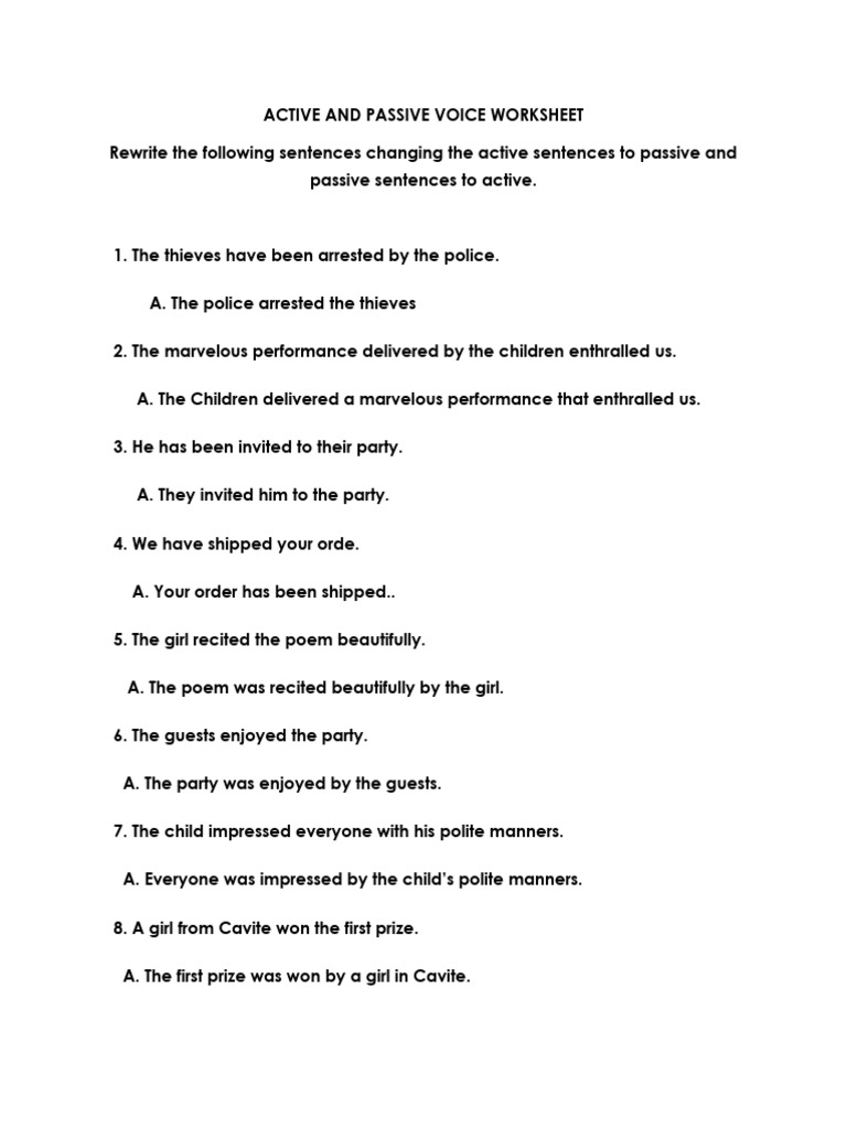 Active and Passive Voice Activity 1 | PDF