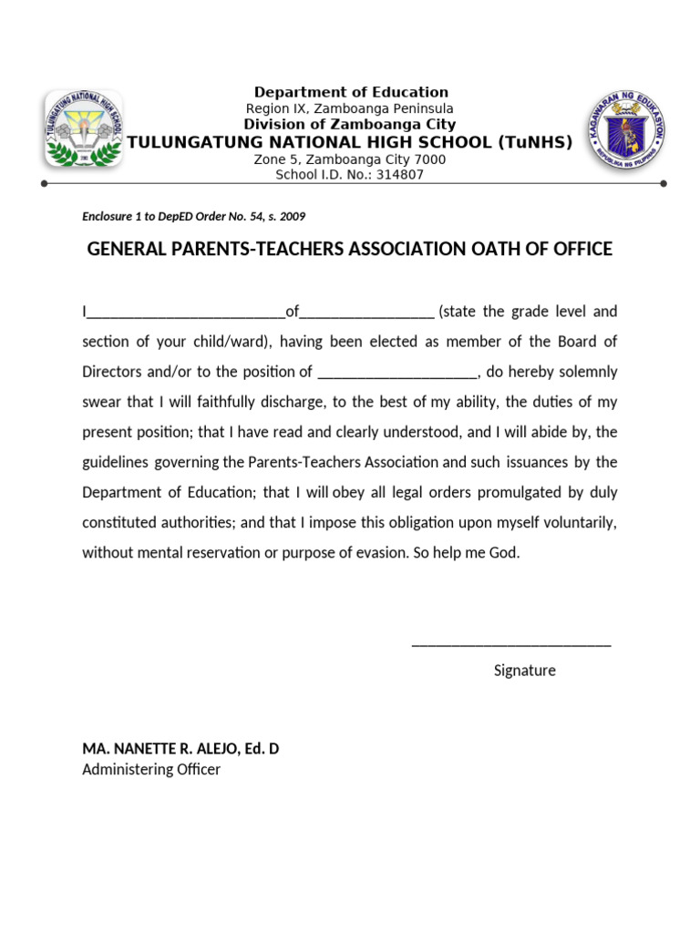Parents-Teachers Association Oath | PDF