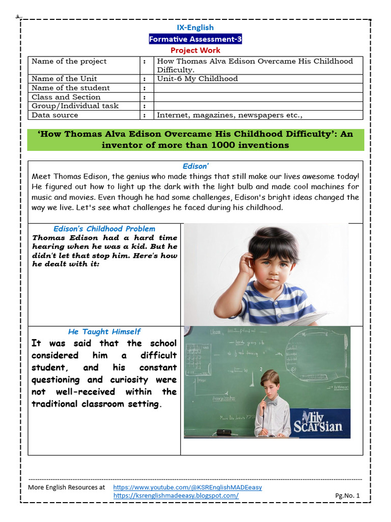 9th FA3 English Project Work | PDF | Thomas Edison | Learning