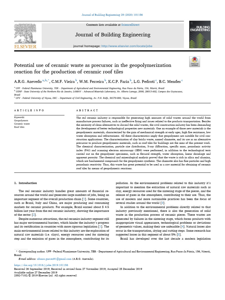 Ceramic Waste in Geopolymer Roof Tiles | PDF | Silicon Dioxide ...