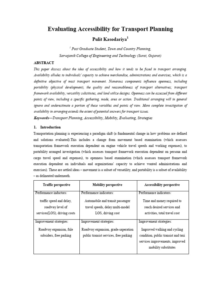 Evaluating Accessibility For Transport Planning I Pulit Kasodariya | PDF | Public Transport ...