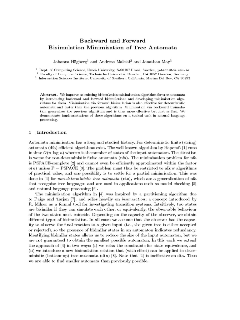 Forward and Backward Bisimulation | PDF | Automata Theory | Theoretical Computer Science