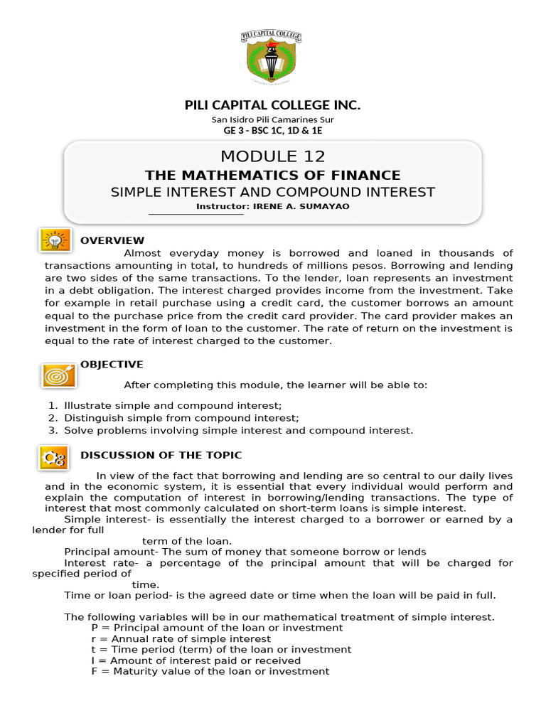 MODULE-12-THE-MATH-OF-FINANCE-1 | PDF | Interest | Loans