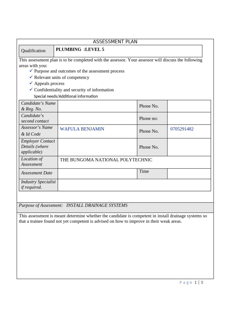 Plumbing Level 5 Drainage Assessment Plan | PDF | Occupational Safety ...