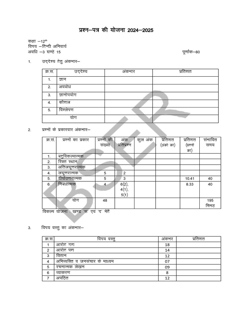 Model Paper Class 12 2025 - Hindi Class 12 | PDF
