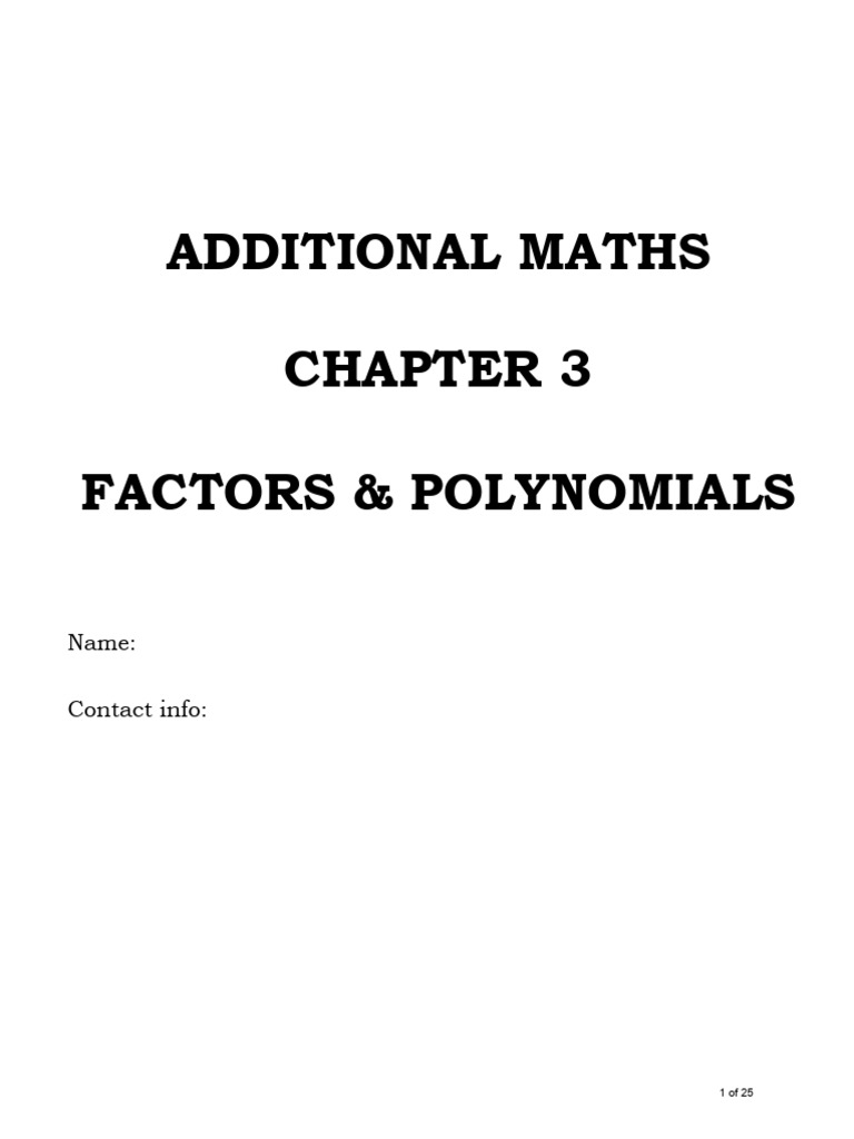 CHP 3 Factors Polynomials | PDF | Factorization | Polynomial
