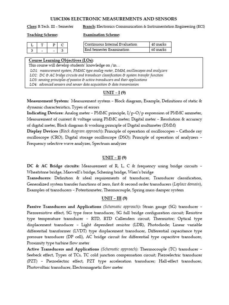 URR18 ECI U18CI306 EMS Syllabus | PDF | Electrical Engineering ...