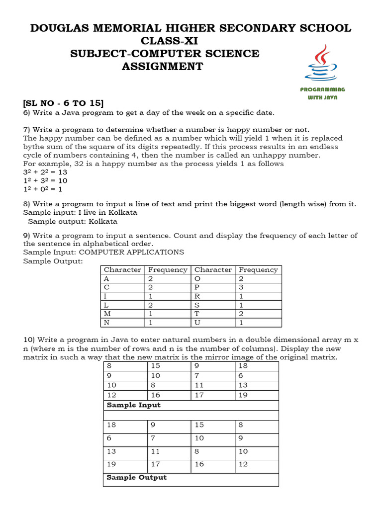 Assignments - Class Xi Computer Science | PDF | Matrix (Mathematics ...
