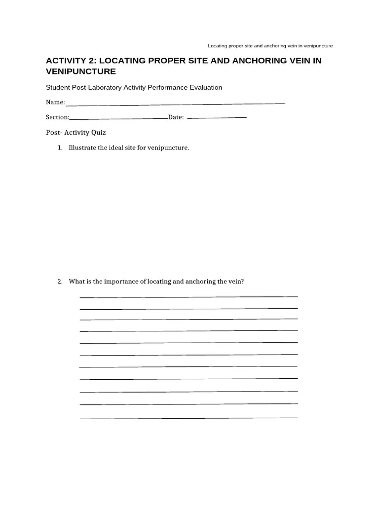 Locating Peoper Site and Anchoring Vein in Venipuncture | PDF ...
