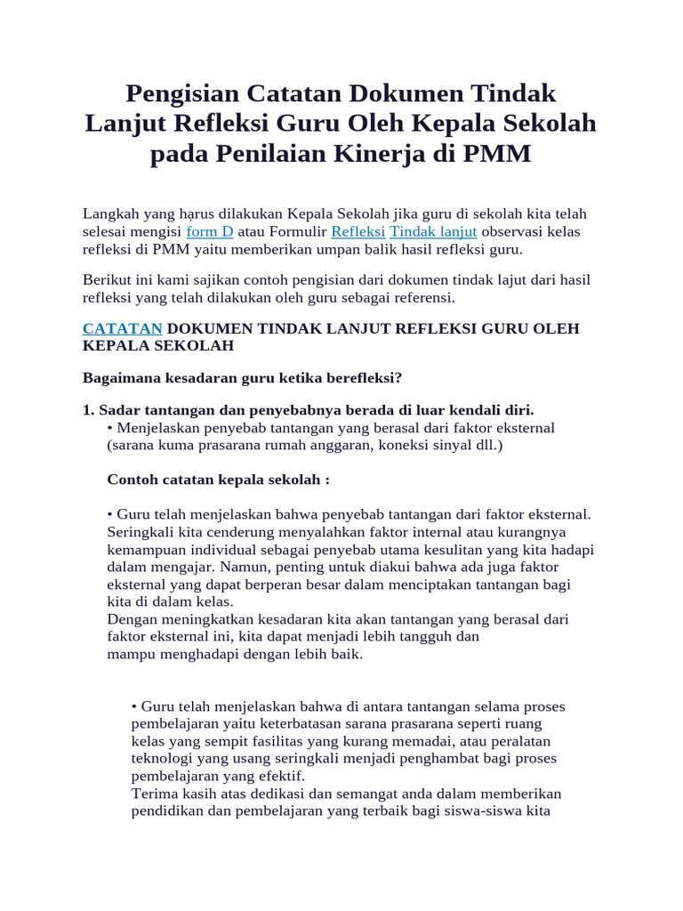 Pengisian Tindak Lanjut Kepala Sekolah | PDF