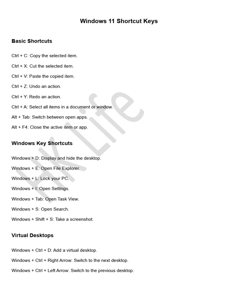 Windows 11 Shortcut Keys Guide | PDF