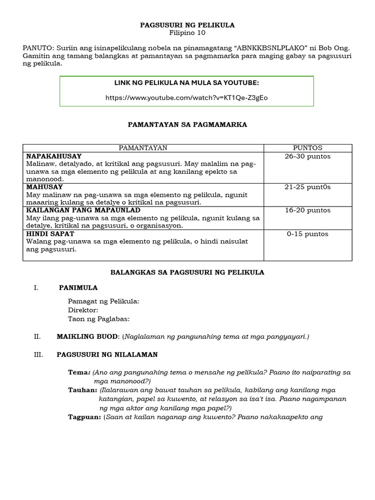 Pagsusuri NG Pelikula | PDF